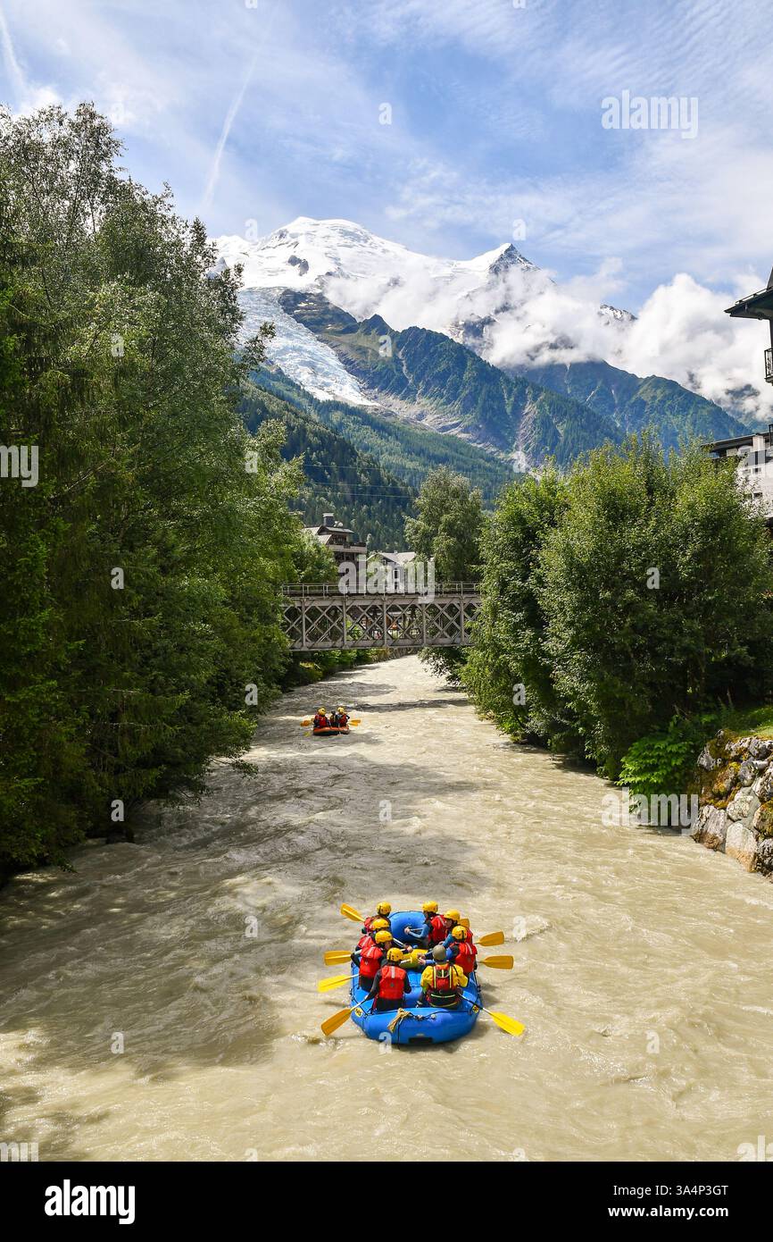 Rafting on the Arve River, an alpine river running through the popular ...
