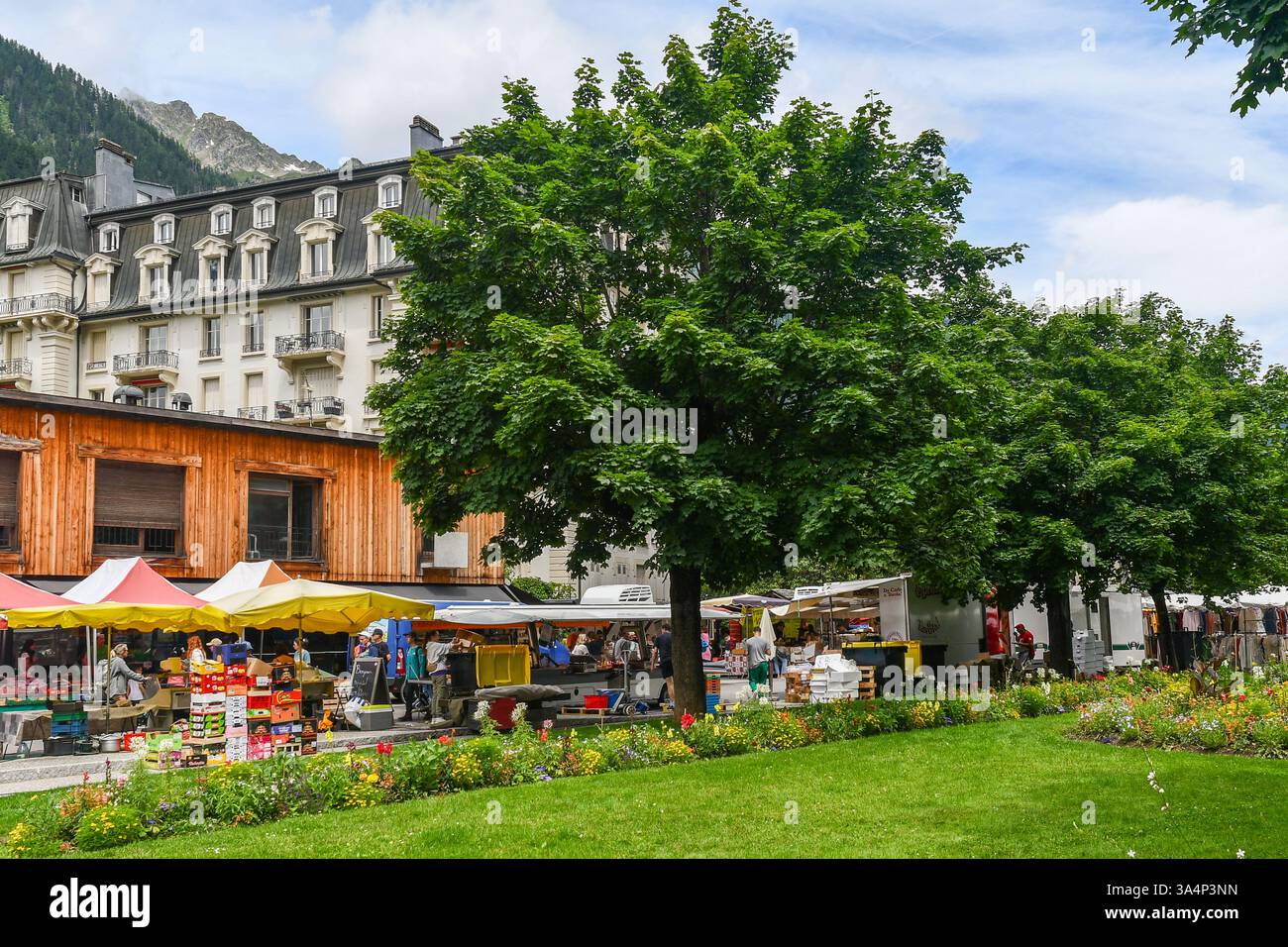 Street market with local products in Rue Whymper, in the centre of the ...