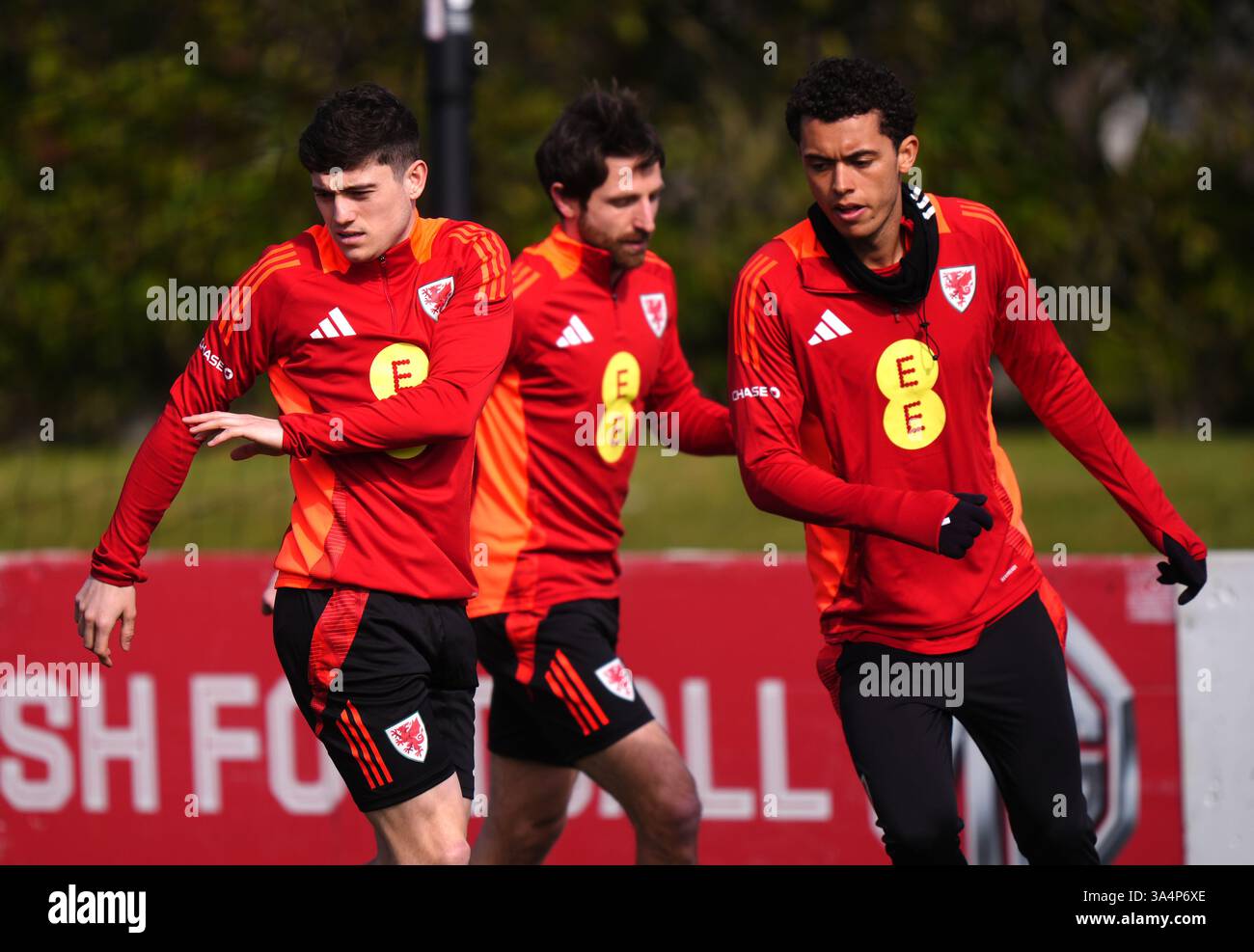 Wales' Daniel James and Brennan Johnson during a training session at ...