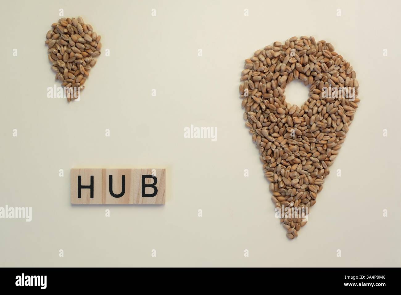 The location bubble is made from wheat grains. One big pin icon with a ...