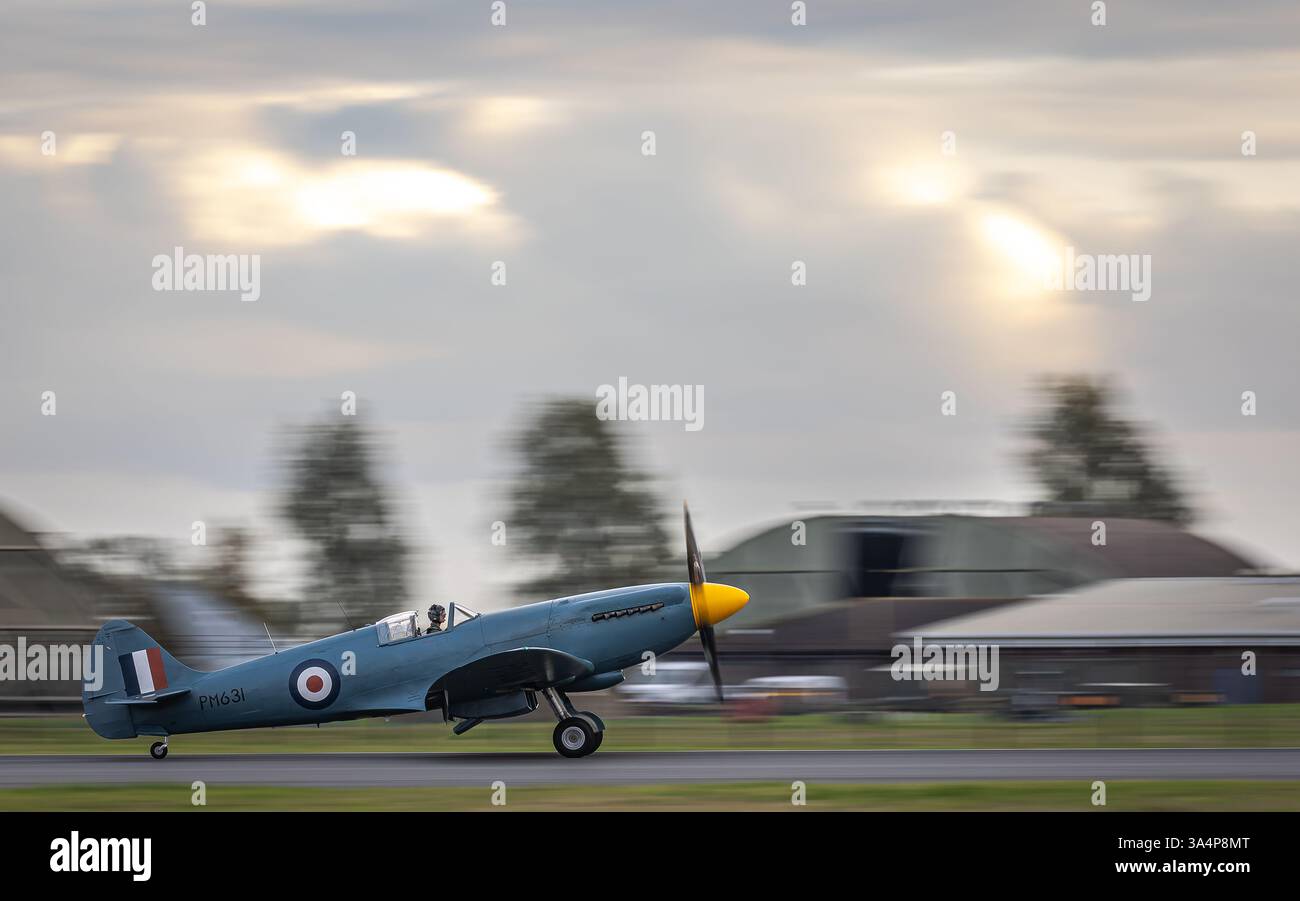 The RAF BBMF Griffon-engine Spitfire PR Mk XIX PM631 during take off ...