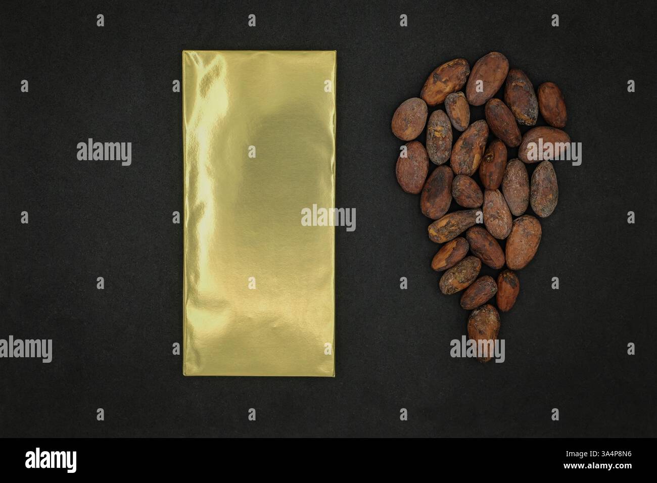 Chocolate bar wrapped in gold foil. Location bubble or pin icon is made ...