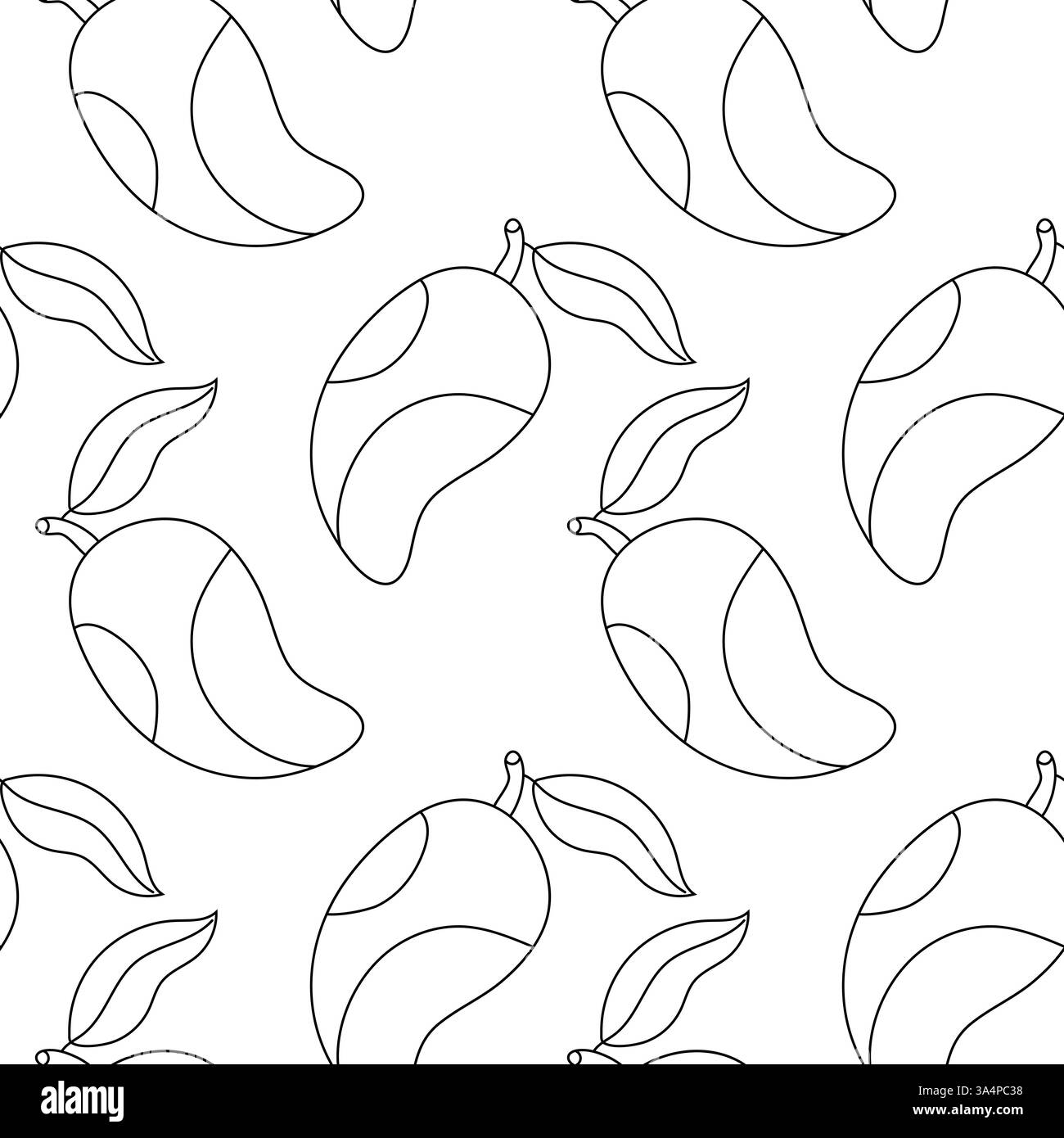 Various mangoes with leaves are illustrated in a repeated pattern on a ...