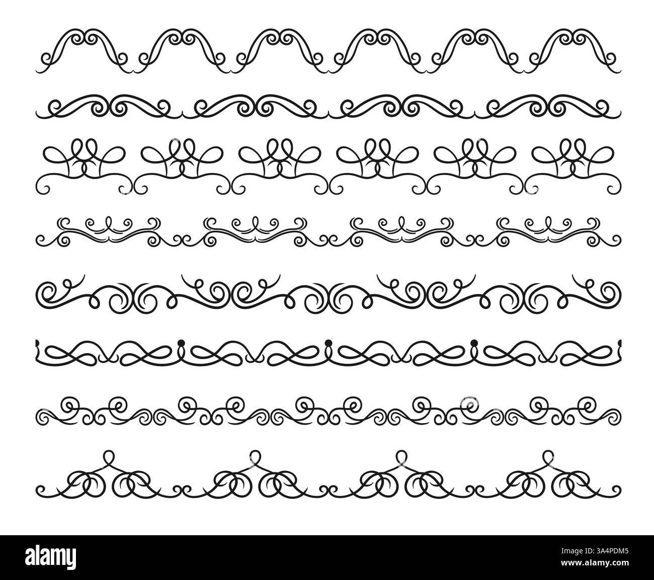 Swirl decorative borders. Vintage elegant dividers. Retro lace ...