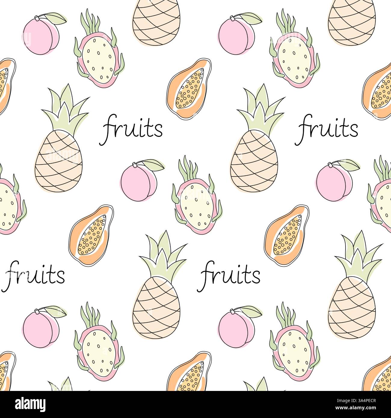 Colorful fruit pattern design featuring pineapples, papayas, and other ...