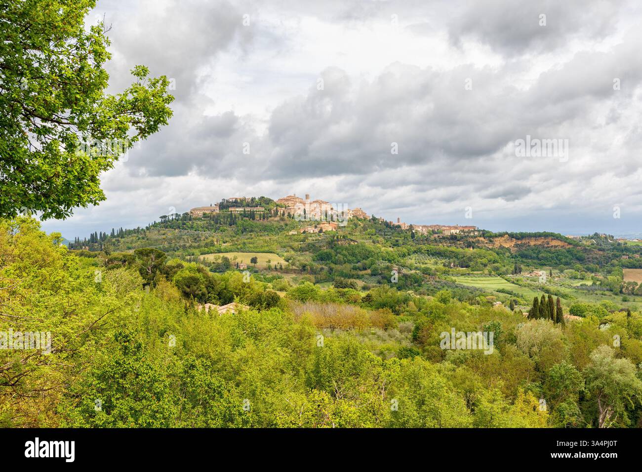 Italian landscape view of an ancient village on a hill in the ...