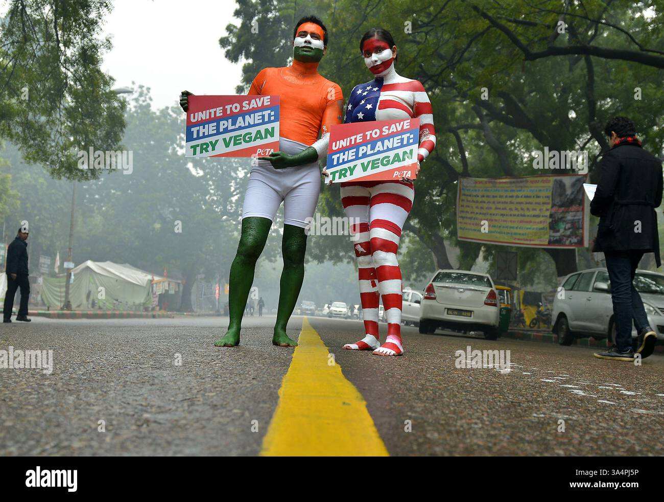 NEW DELHI, INDIAâ€“January 22: PETA members with their bodies painted ...