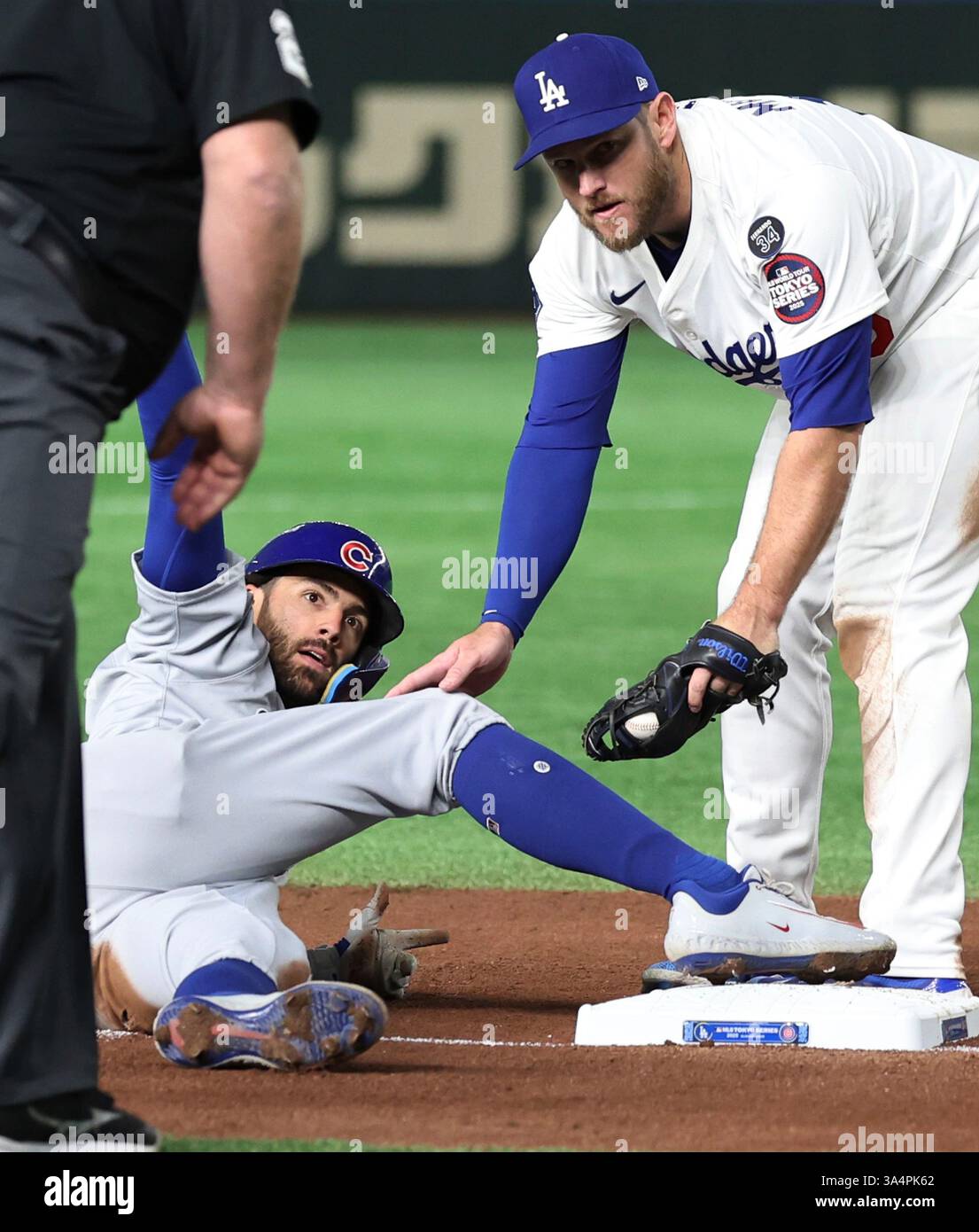 Dansby Swanson of Chicago Cubs hits a run scoring double in the 5th ...