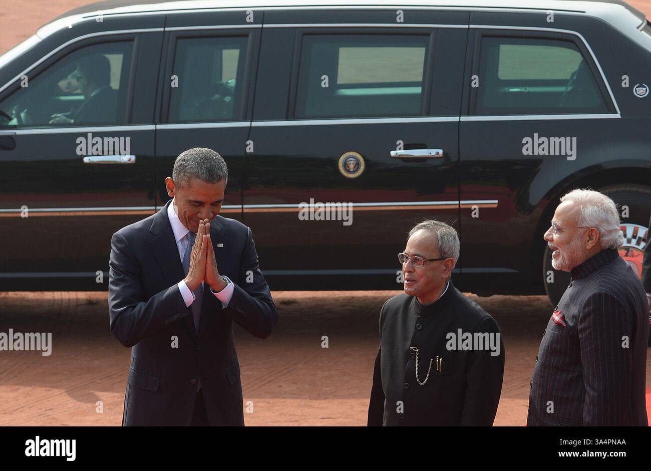 NEW DELHI, INDIA â€“ JANUARY 26: U.S. President Barack Obama folds his ...