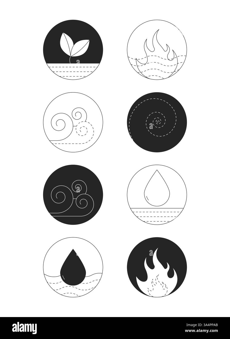 Circular elemental symbols for energy balance 2D line objects set Stock ...