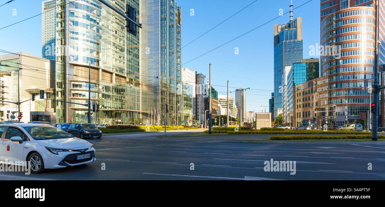 Warsaw, Poland business city center - Rondo ONZ in the golden rays of ...
