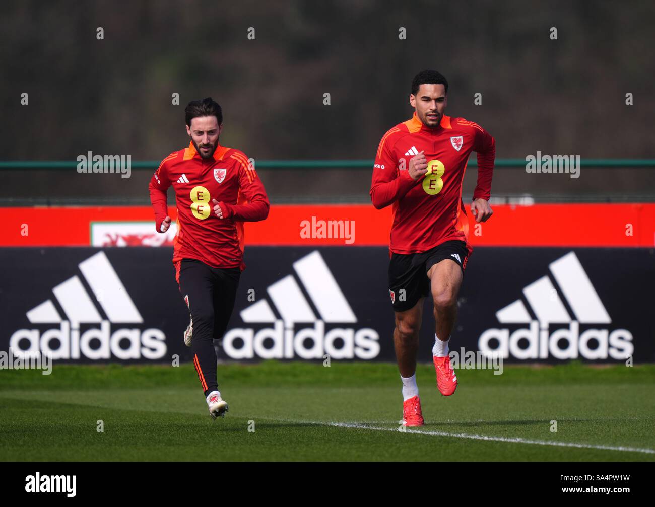 Wales' Josh Sheehan and Ben Cabango during a training session at FAW HQ ...