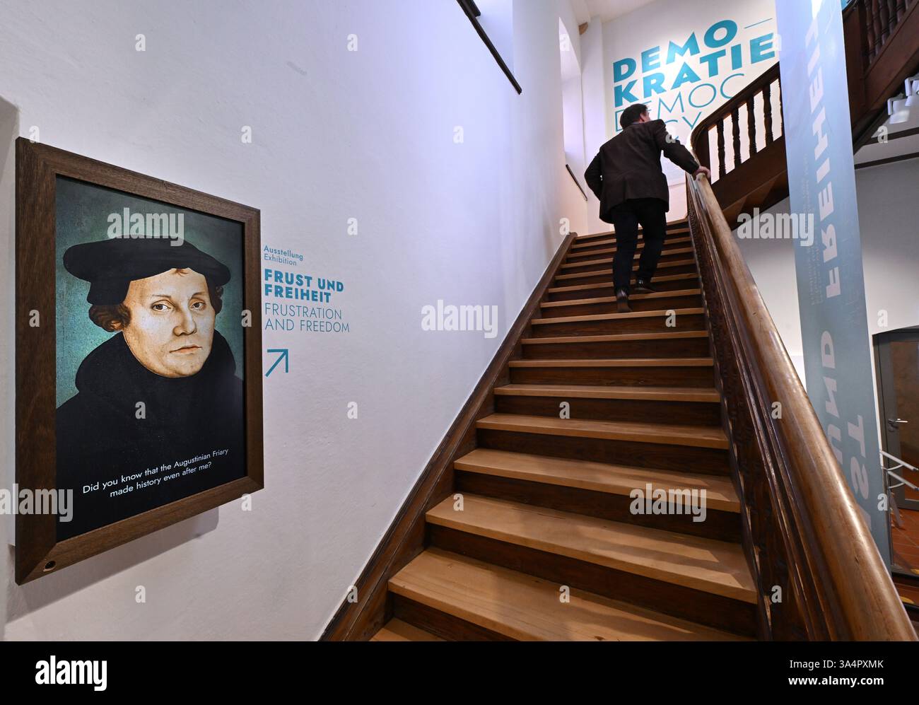 Erfurt, Germany. 19th Mar, 2025. A staircase leads to the new permanent ...