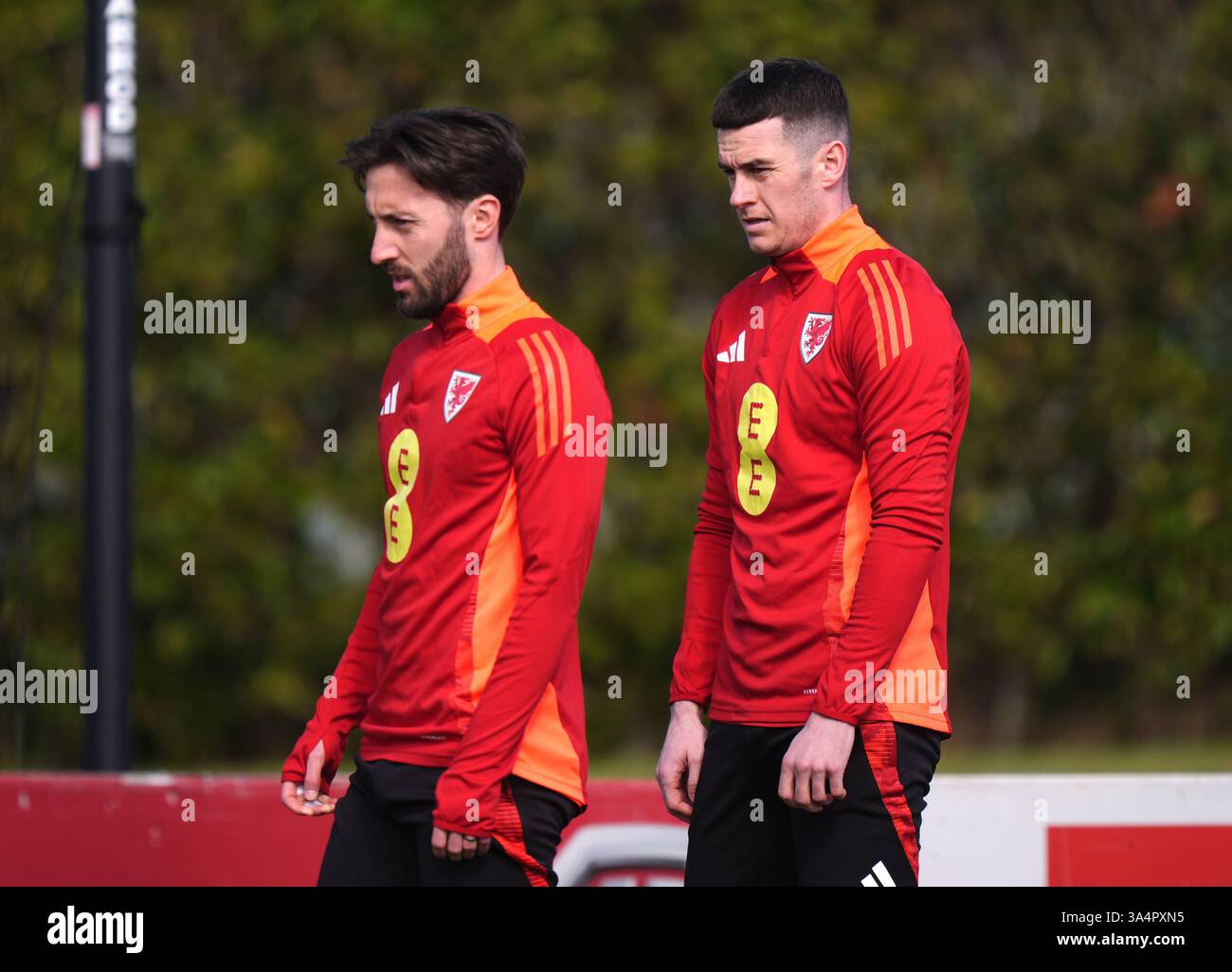 Wales' Josh Sheehan and Tom Lawrence during a training session at FAW ...