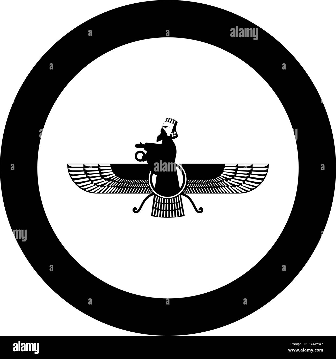 Zoroastrism religion Faravahar Zorostrian symbol Parsi icon in circle ...