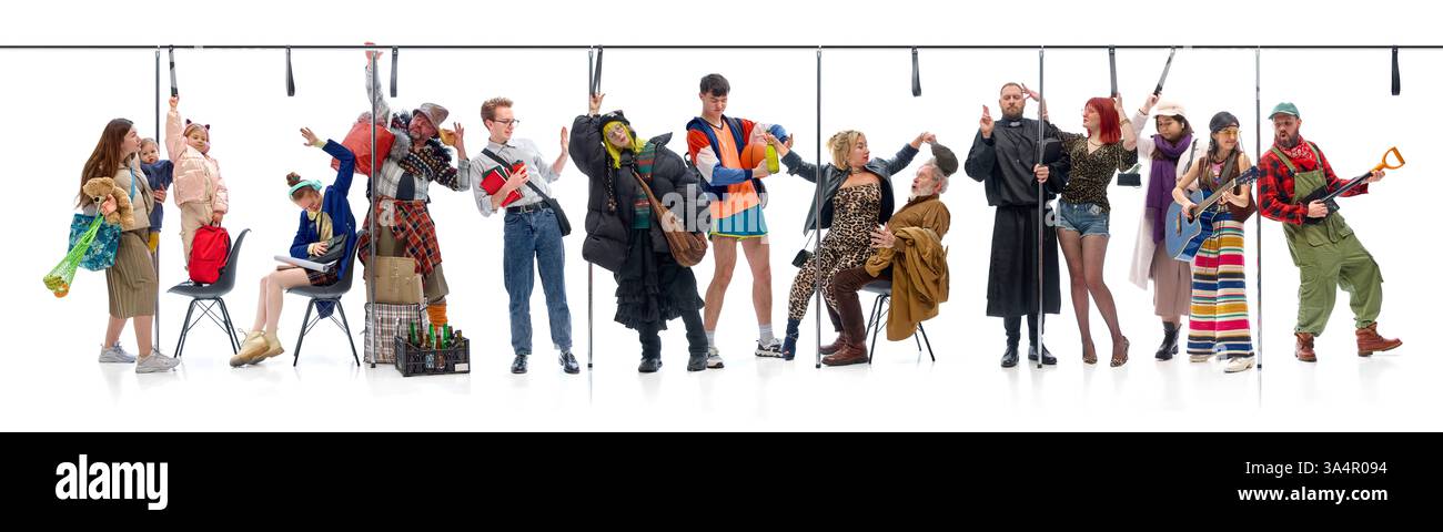Collage. People from different walks of life standing, sitting, and ...