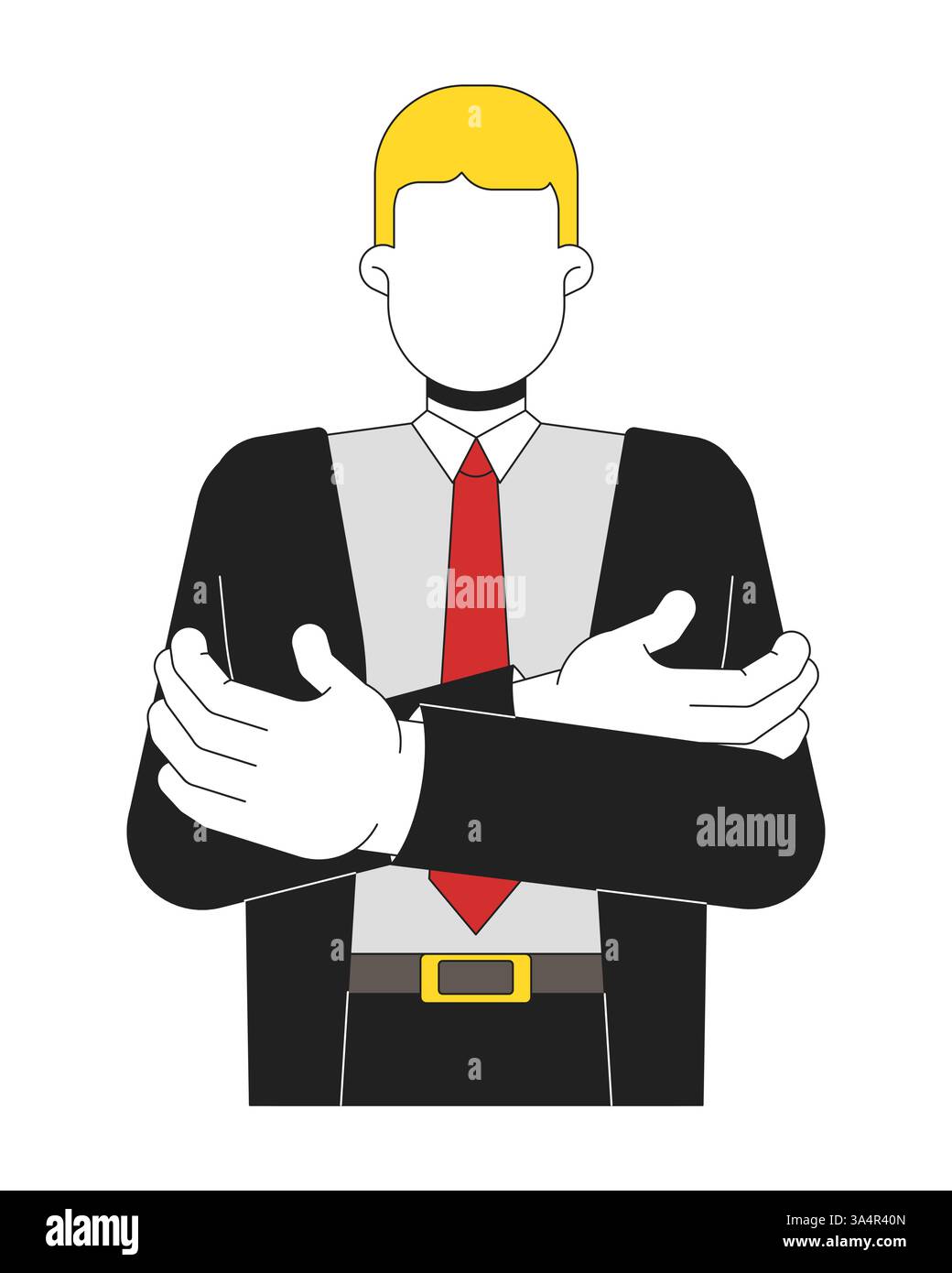 Faceless blonde businessman with arms crossed 2D cartoon character ...