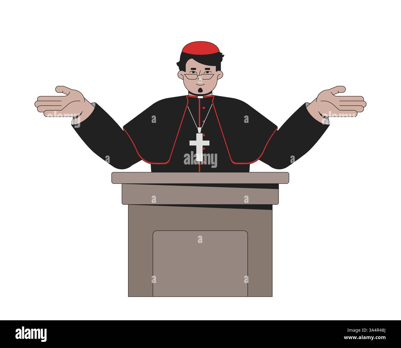 Catholic cardinal giving speech at podium 2D cartoon character Stock ...