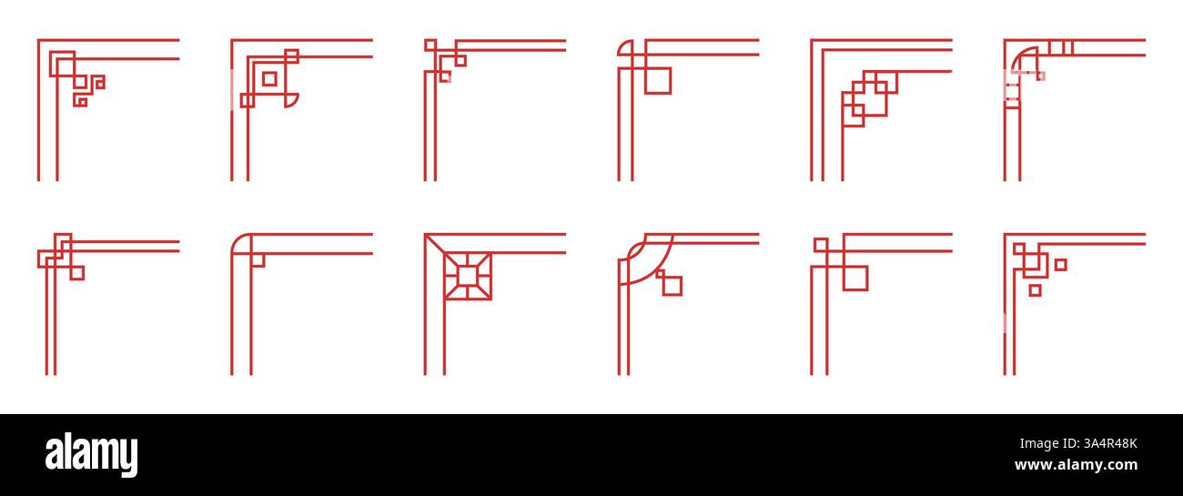 Chinese frame corners. Red oriental frame elements. Traditional Asian ...