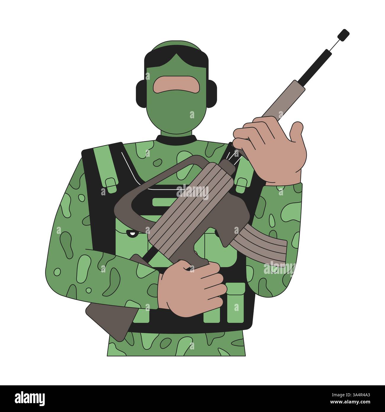 Armed soldier in camouflage uniform 2D cartoon character Stock Vector ...