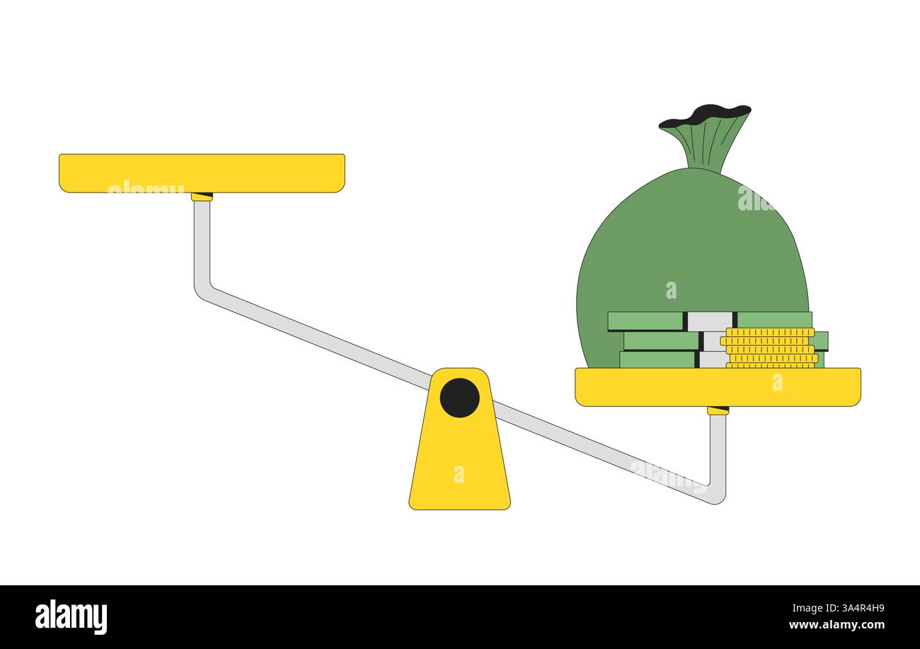 Money bag on tilted balance scale 2D cartoon object Stock Vector Image ...