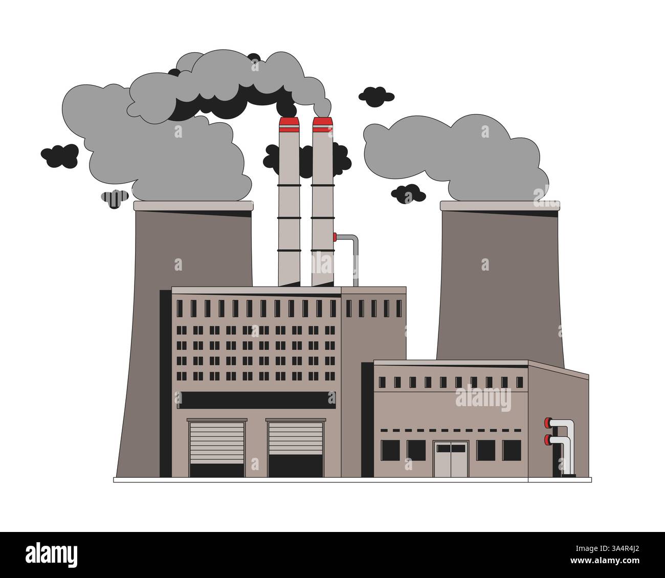 Industrial factory with smoke pollution 2D vector illustration Stock ...