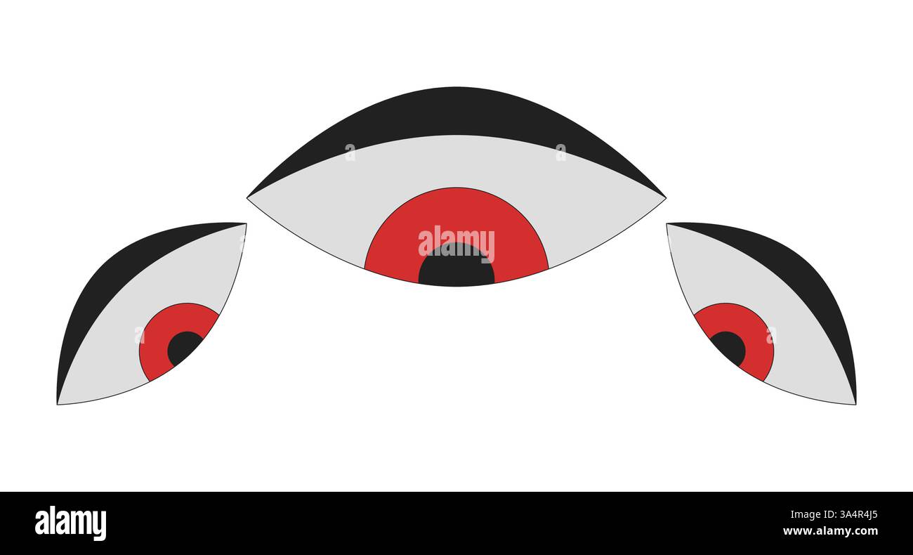 Three stylized surveillance eyes watching 2D cartoon object Stock ...