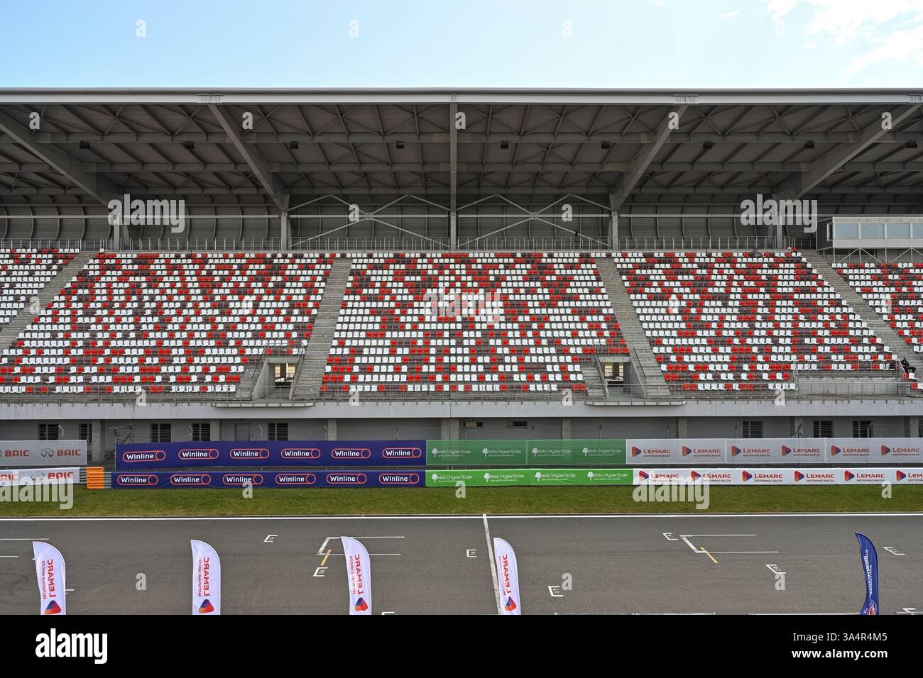 MOSCOW, RUSSIA - JJULY 27, 2024: Empty grandstand and pit lane of the ...