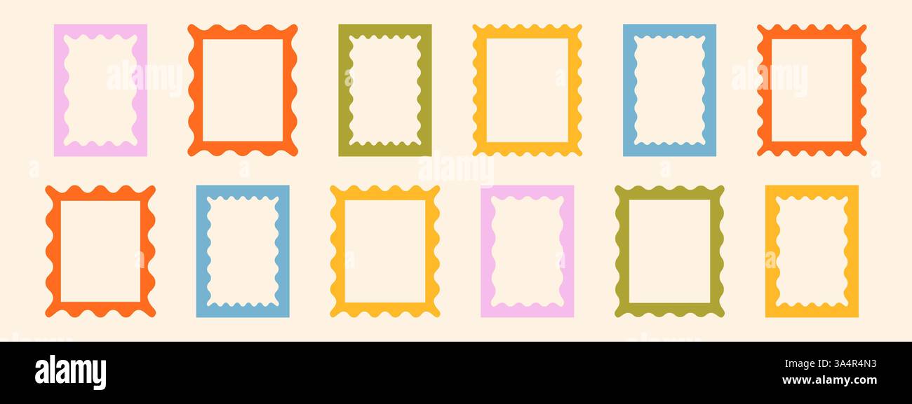 Set of wave and curvy borders. Trendy curved frame box. Modern vector ...