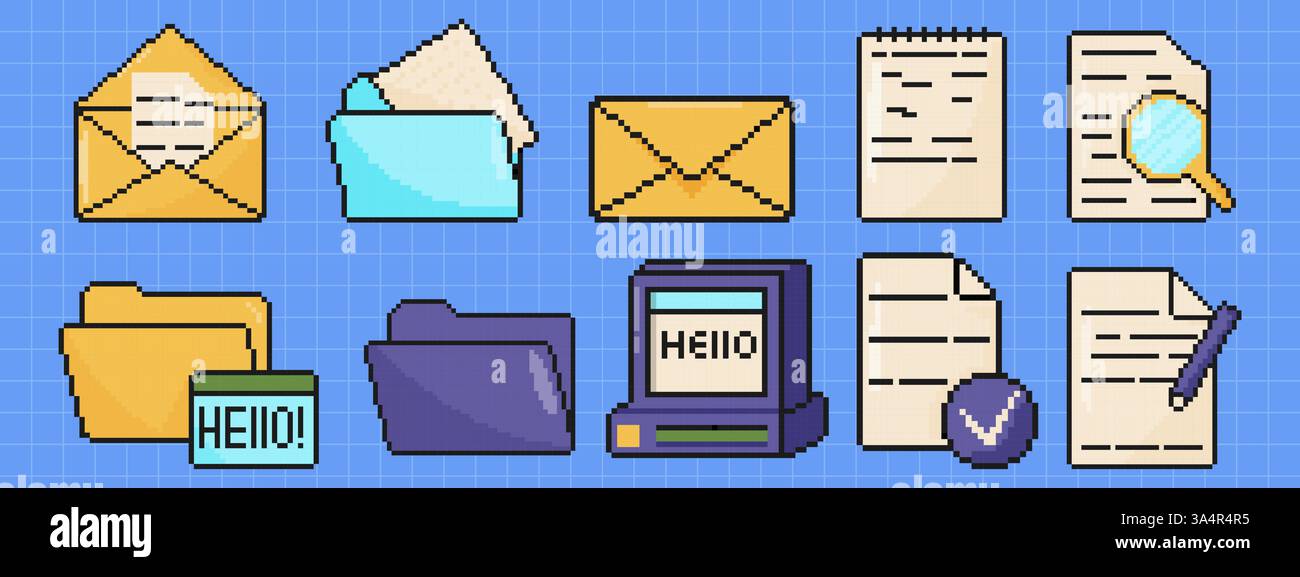 File folders set. Pixel art objects. Old school 8 bit computer graphic style Stock Vector Image ...