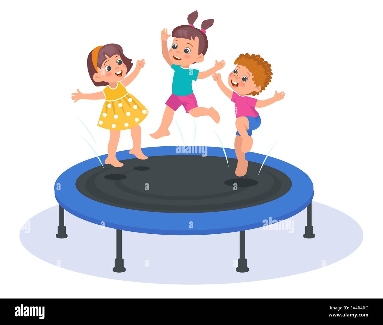 Joyful children jumping on trampoline. Kids bouncing and leaping. Girl ...