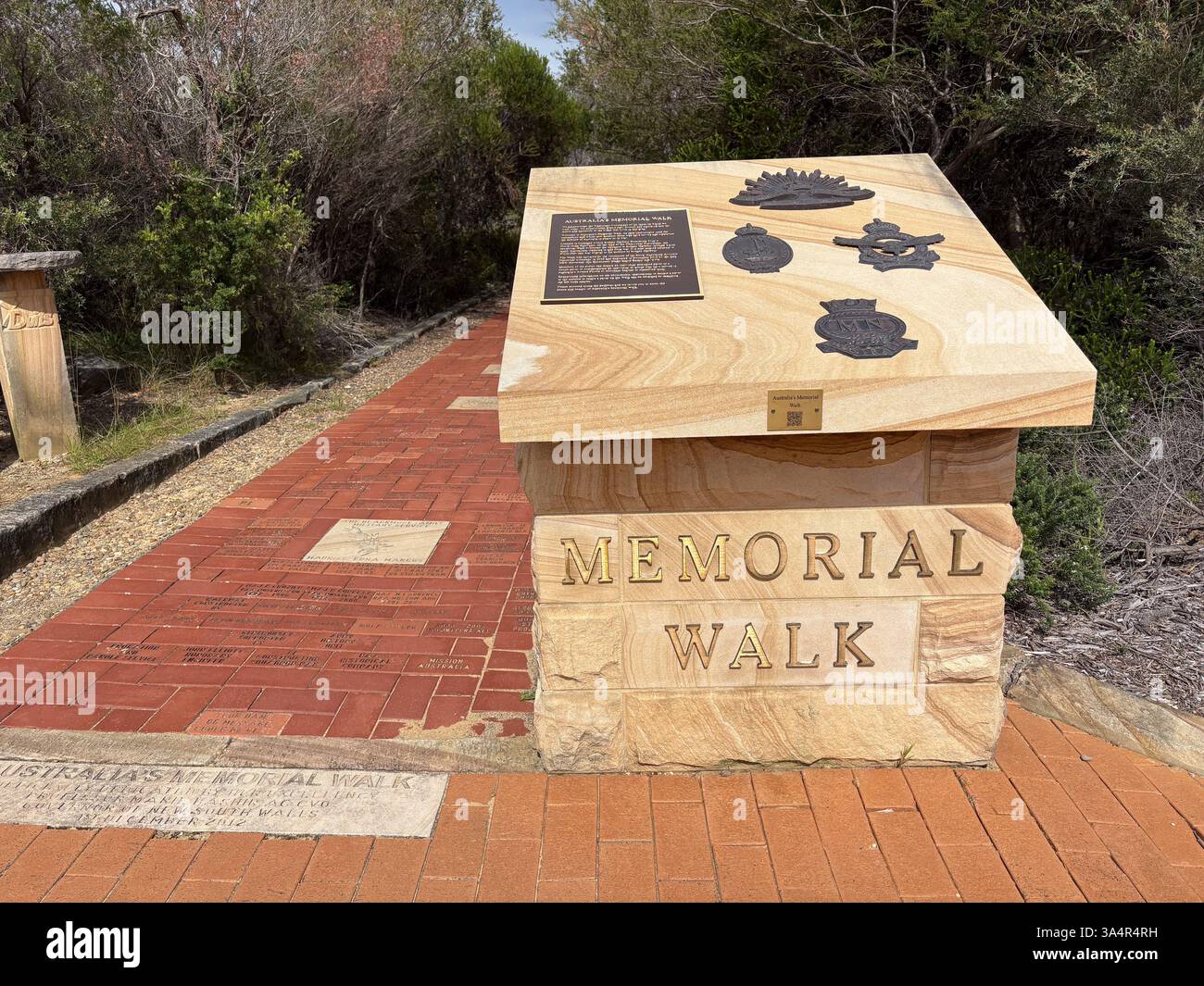 A sign for the Australian Memorial Walk in Sydney Harbour National Park ...