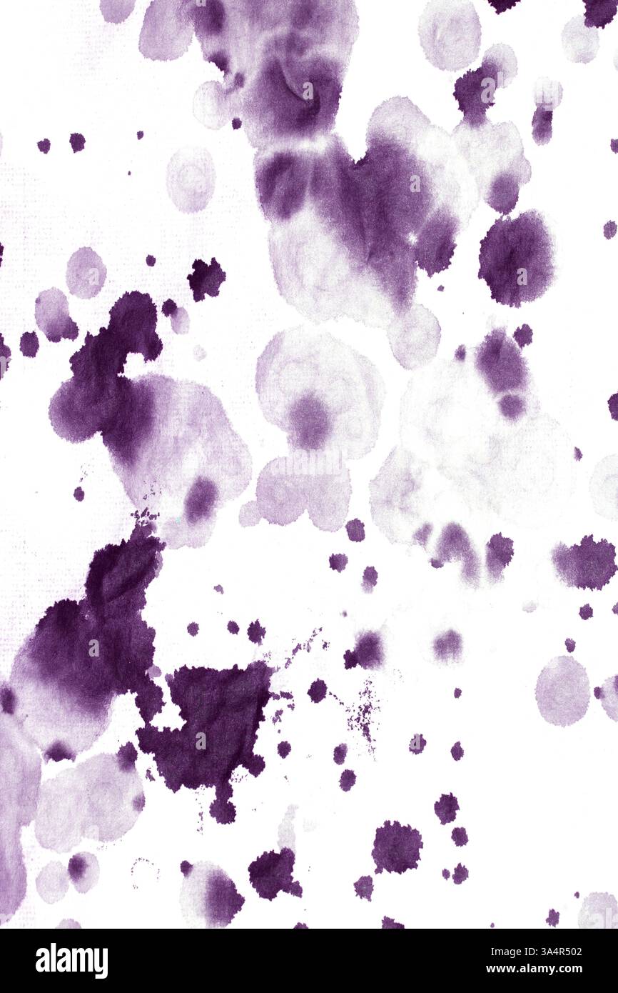 Acrylic Purple Ink Paint Splatters and Spots Blot on White for ...