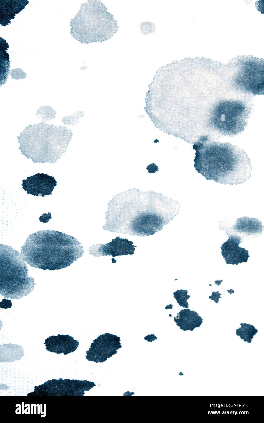 Acrylic Blue Ink Paint Splatters and Spots Blot on White for Background ...