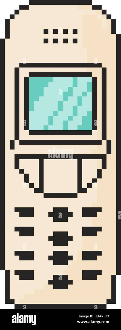 Pixel art old mobile phone icon in 8 bit style. Retro 80s,90s video ...