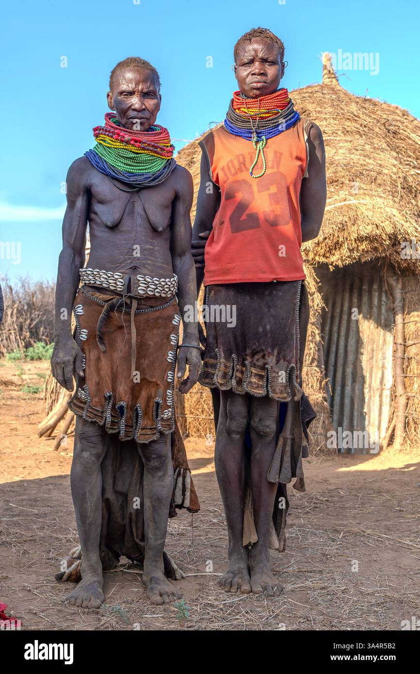Ethiopia, Women from the Nyangatom tribe in the Omo Valley. Village of ...