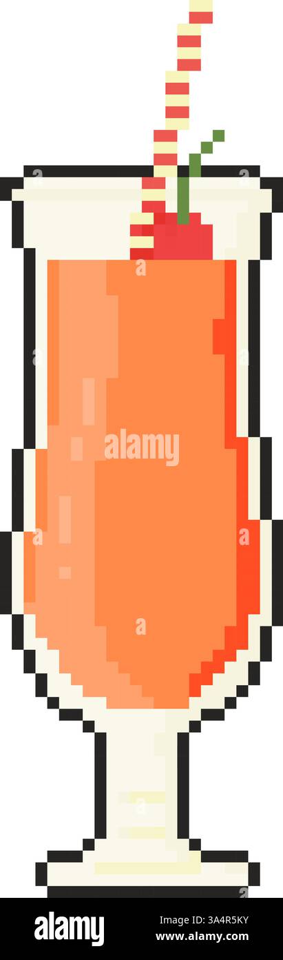 8 bit cocktail icon. Pixel art object. Old school vintage game graphics ...