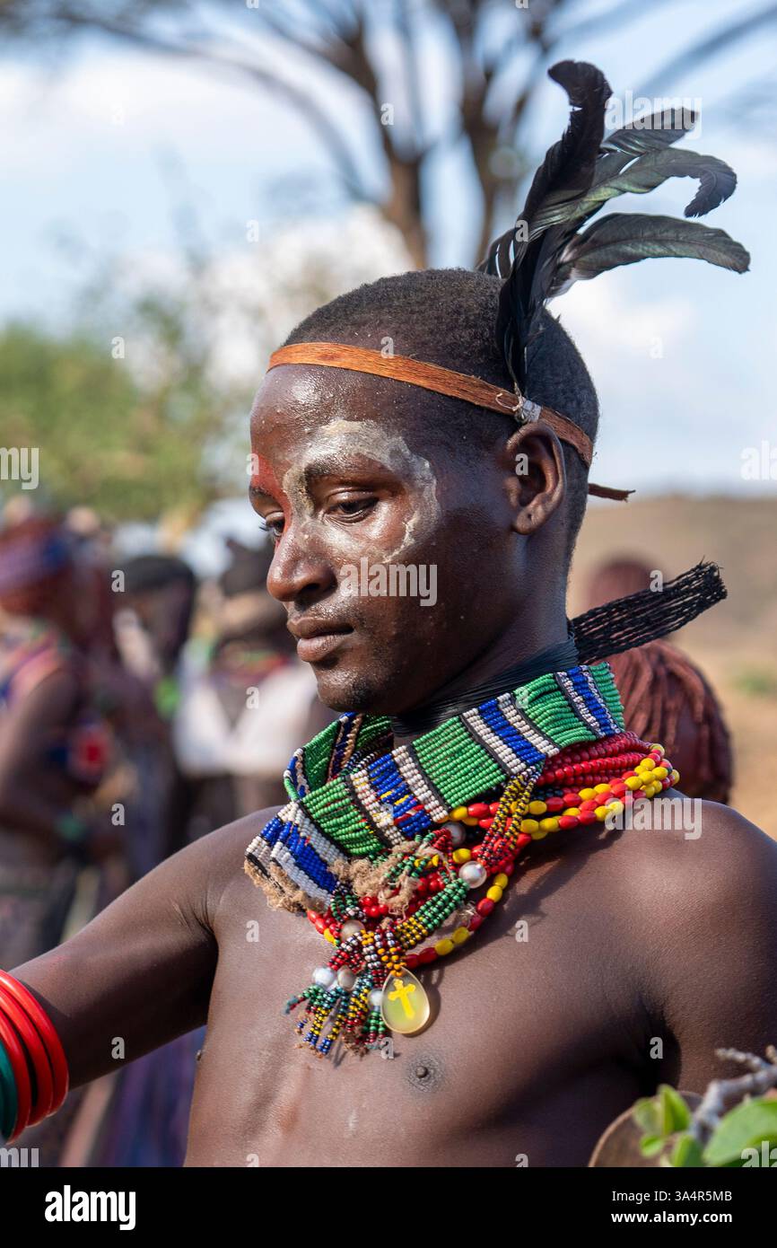 Ethiopia, a young man in a village of the Hamer tribe in the South Omo ...