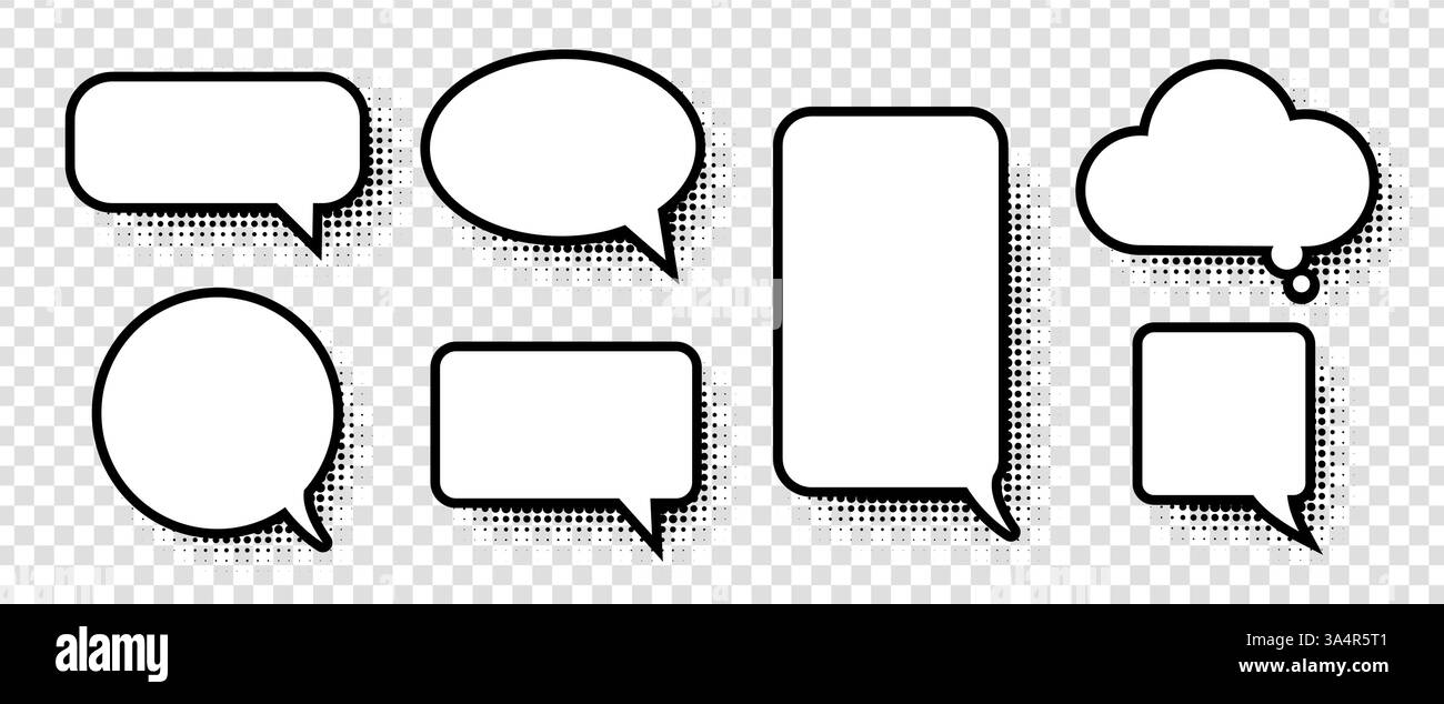 Blank comic speech and thought bubbles with halftone effects set ...
