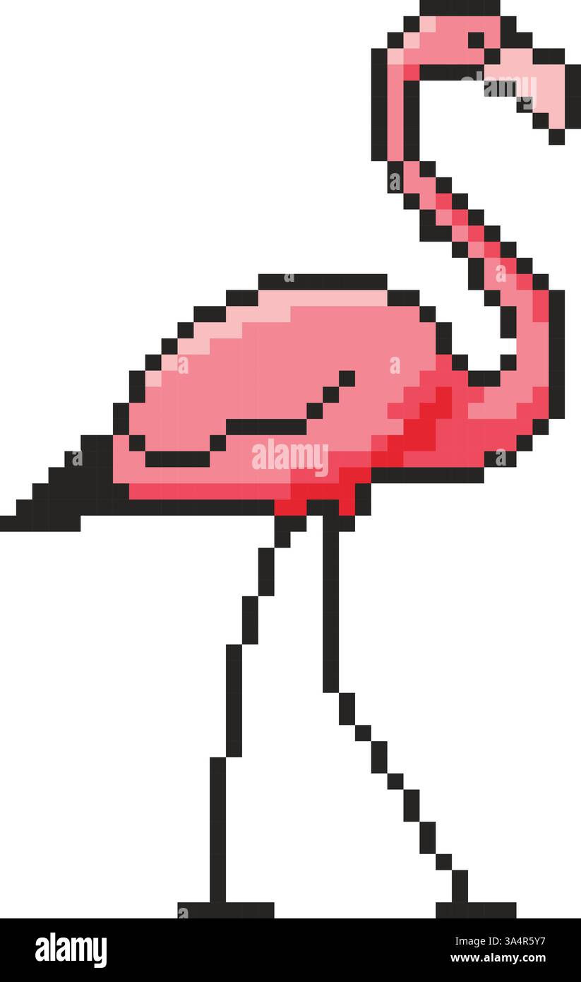 Pixel art flamingo icon in 8 bit style. Retro 80s,90s video game ...