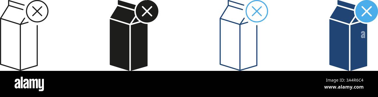 Dairy Free Line and Silhouette Icon Set. Milk Carton With Crossed Out ...