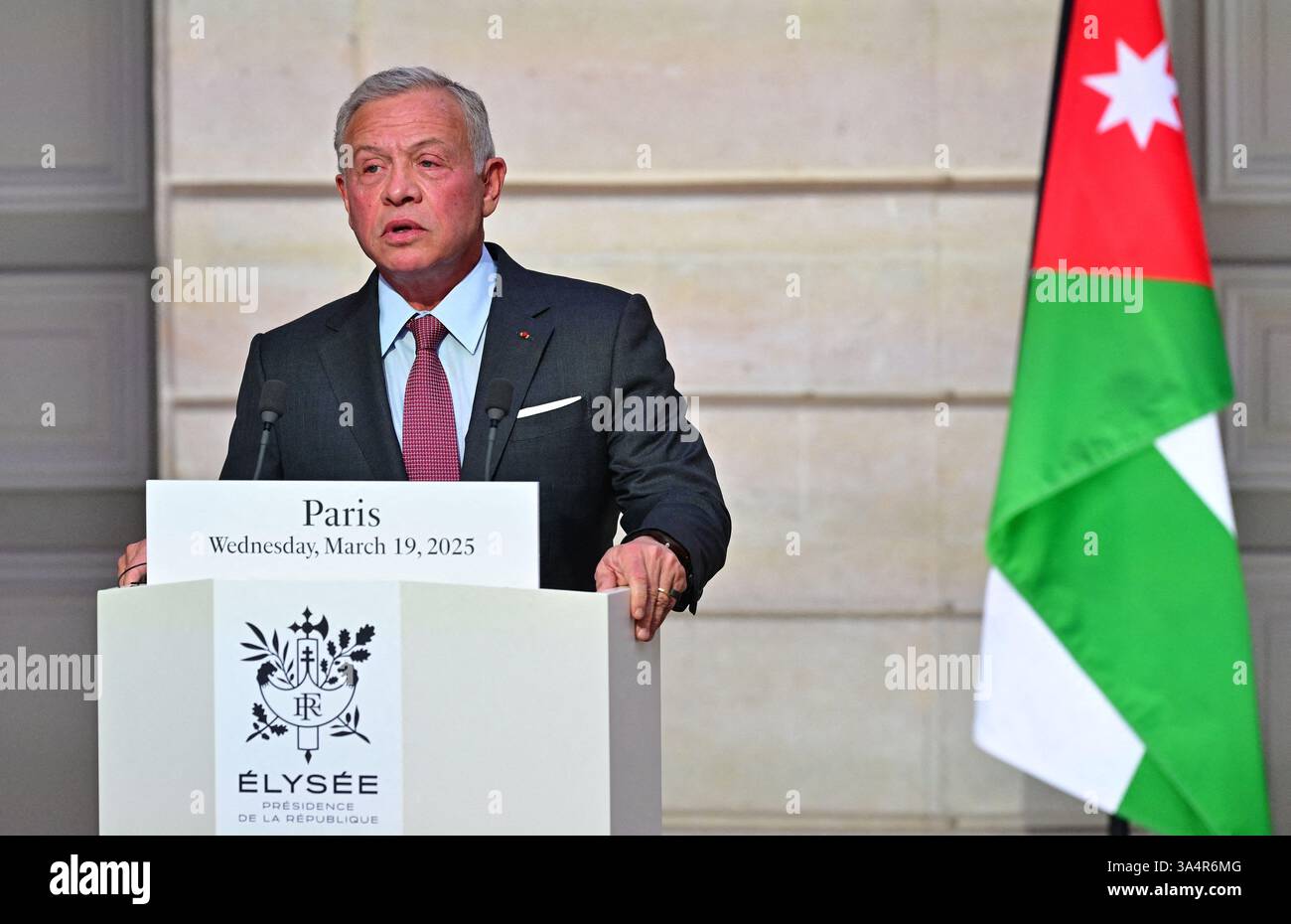 King Abdullah II of Jordan during a press conference after a meeting at ...