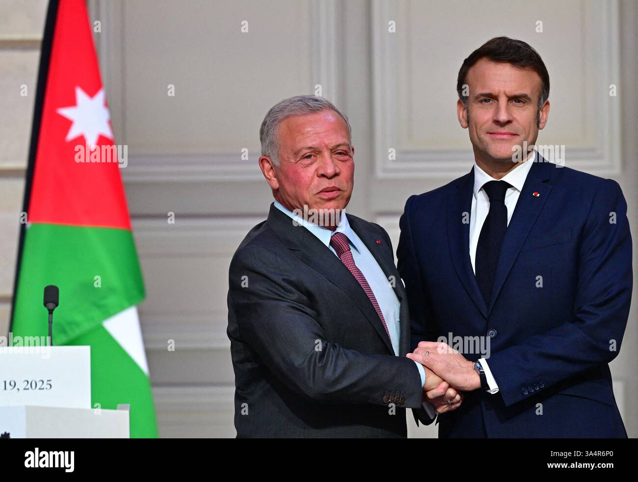 President Emmanuel Macron and King Abdullah II of Jordan during a press ...