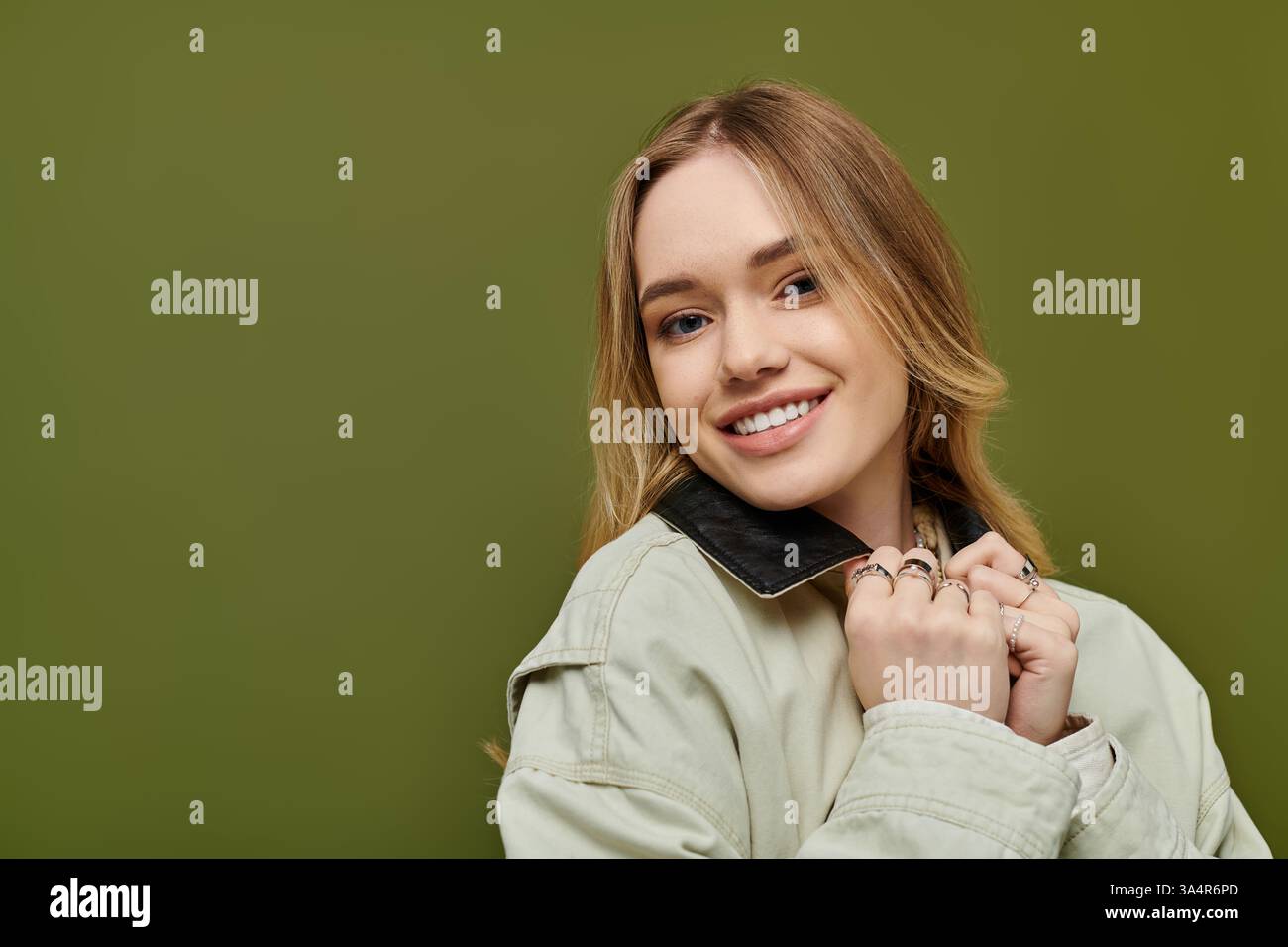 Trendy young woman showcases her personality in stylish spring outfits ...