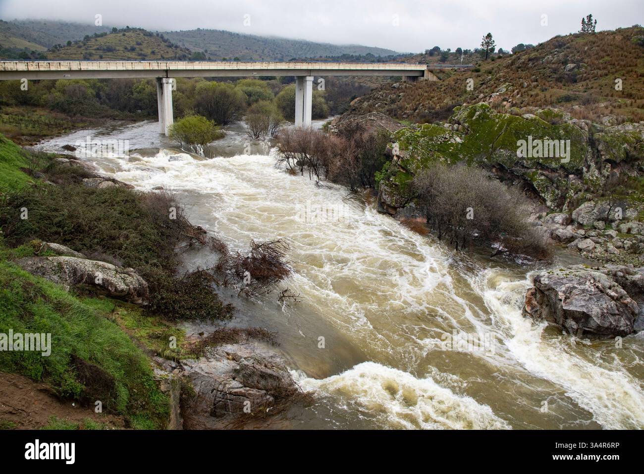 View of the Alberche river as it passes through El Tiemblo, on March 19 ...