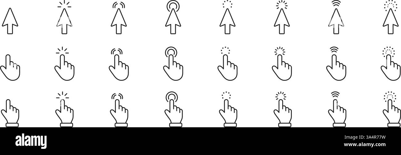 Cursor And Hand Gesture Line Icon Set Pointer And Click Action Outline Symbol Collection