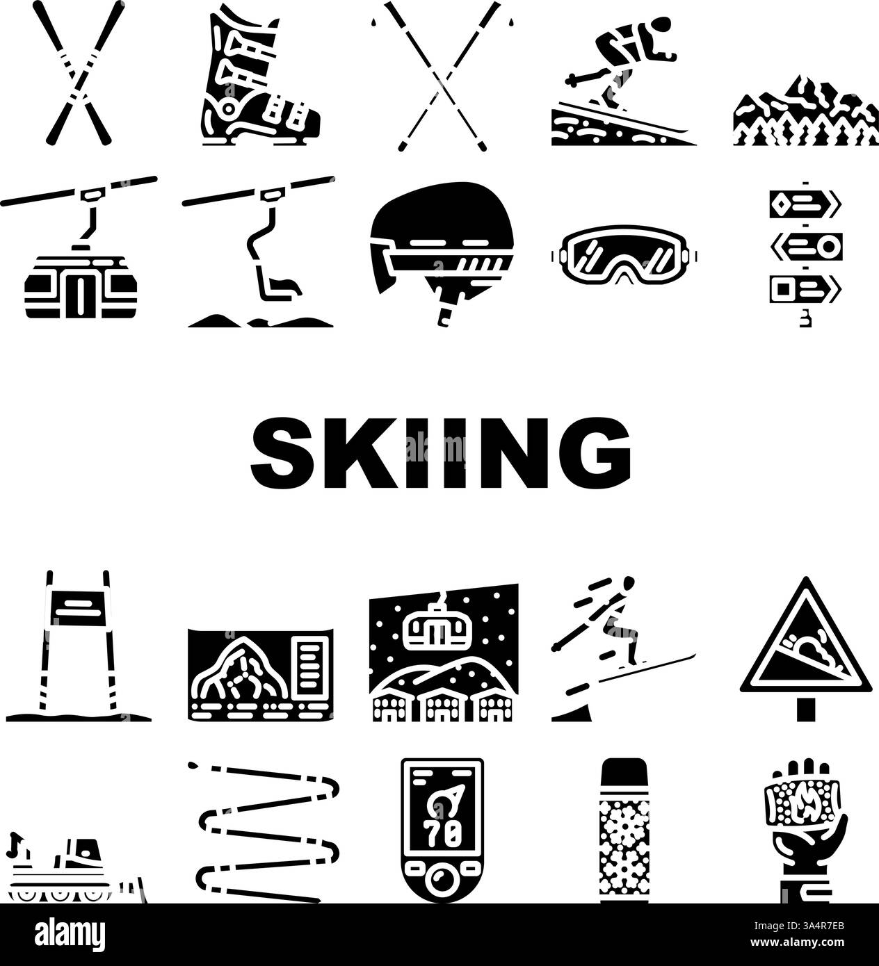mountain winter skiing resort icons set vector Stock Vector Image & Art ...