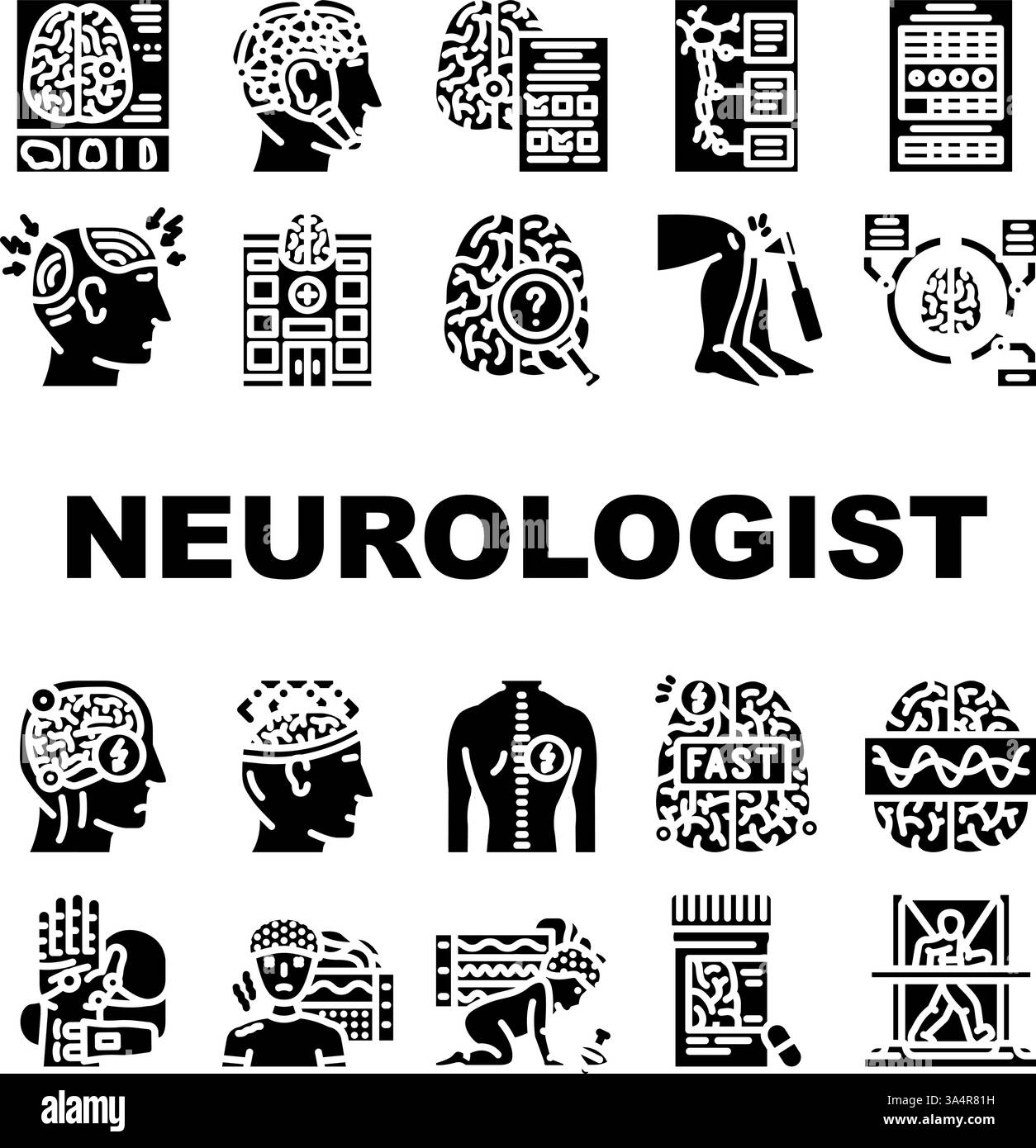 neurologist brain neurons icons set vector Stock Vector Image & Art - Alamy