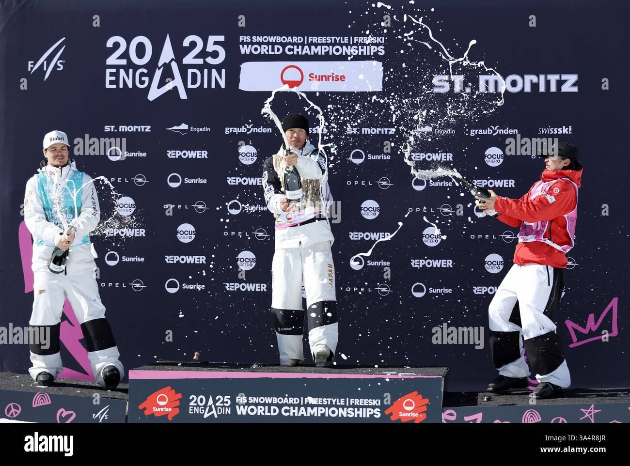 Ikuma Horishima of Japan (C) celebrates during an award ceremony of men ...