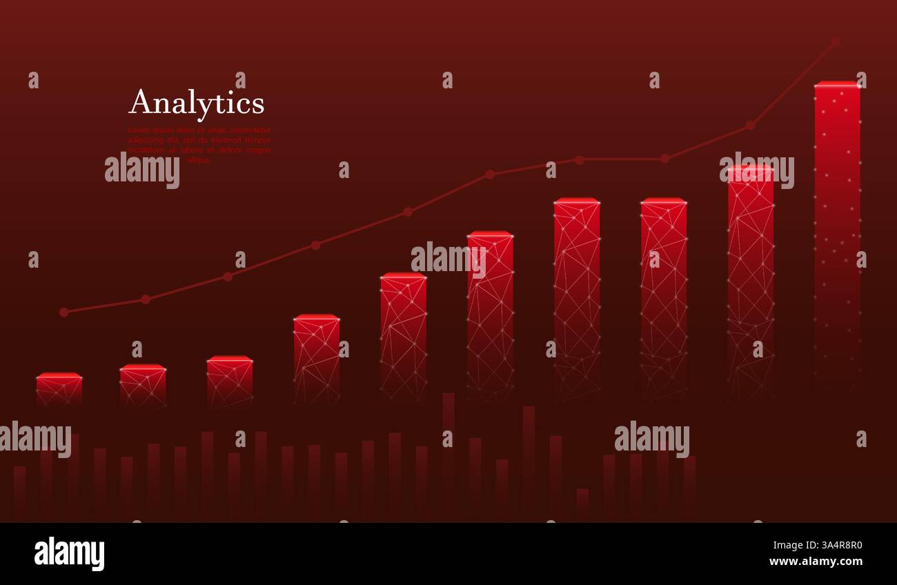 Analytics growth chart. Increasing bar graph polygonal connections data ...